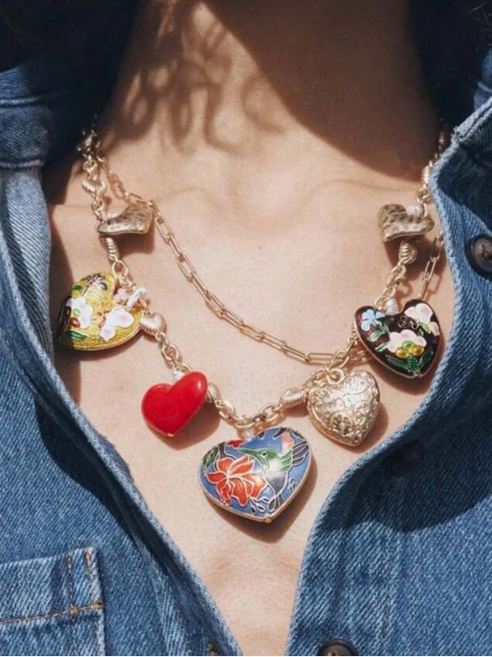 Anthropologie | Jewelry | New Colorful Heart Charm Paperclip Chain ...